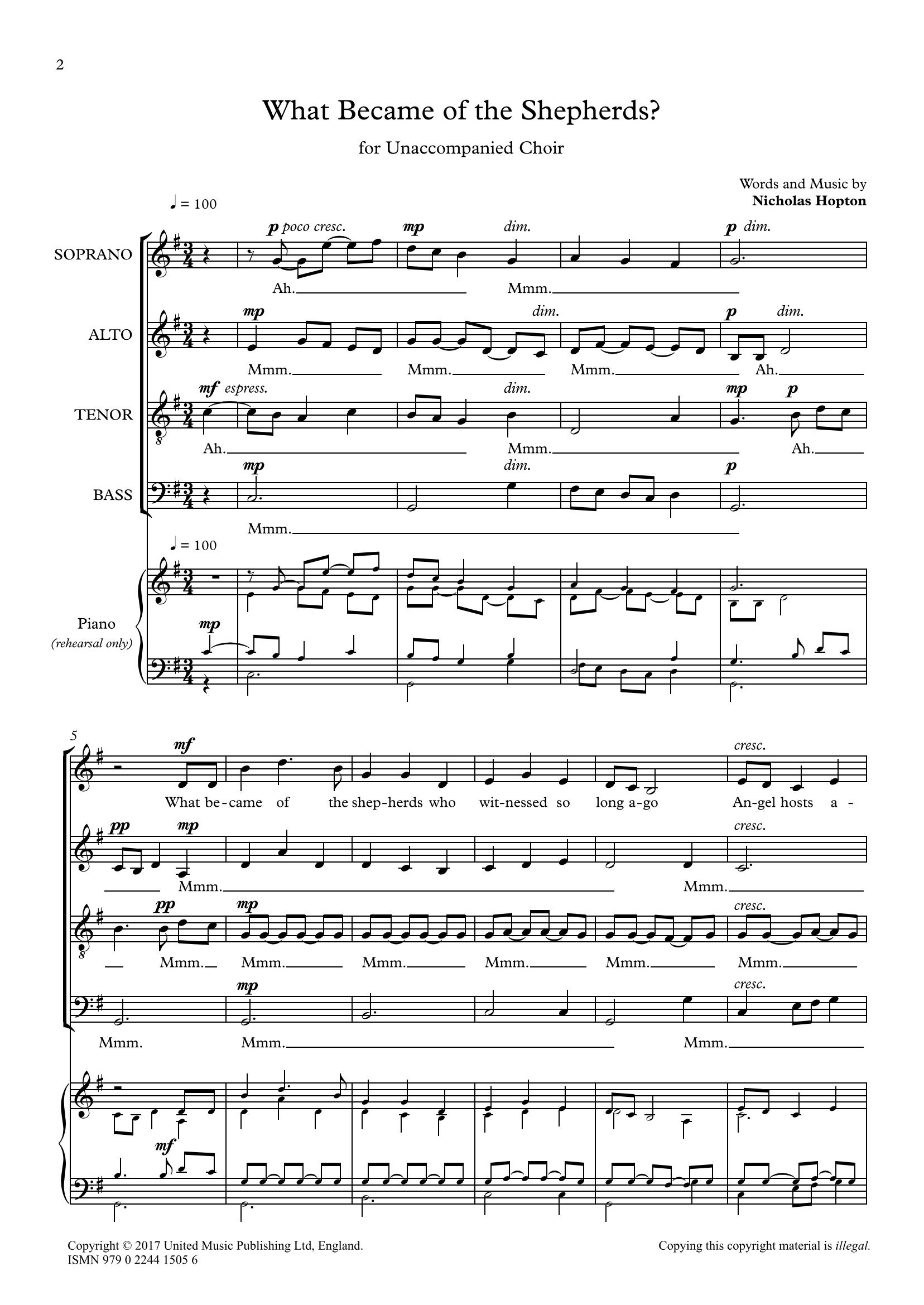 HOPTON, Nicholas: What became of the Shepherds? - United Music Publishing