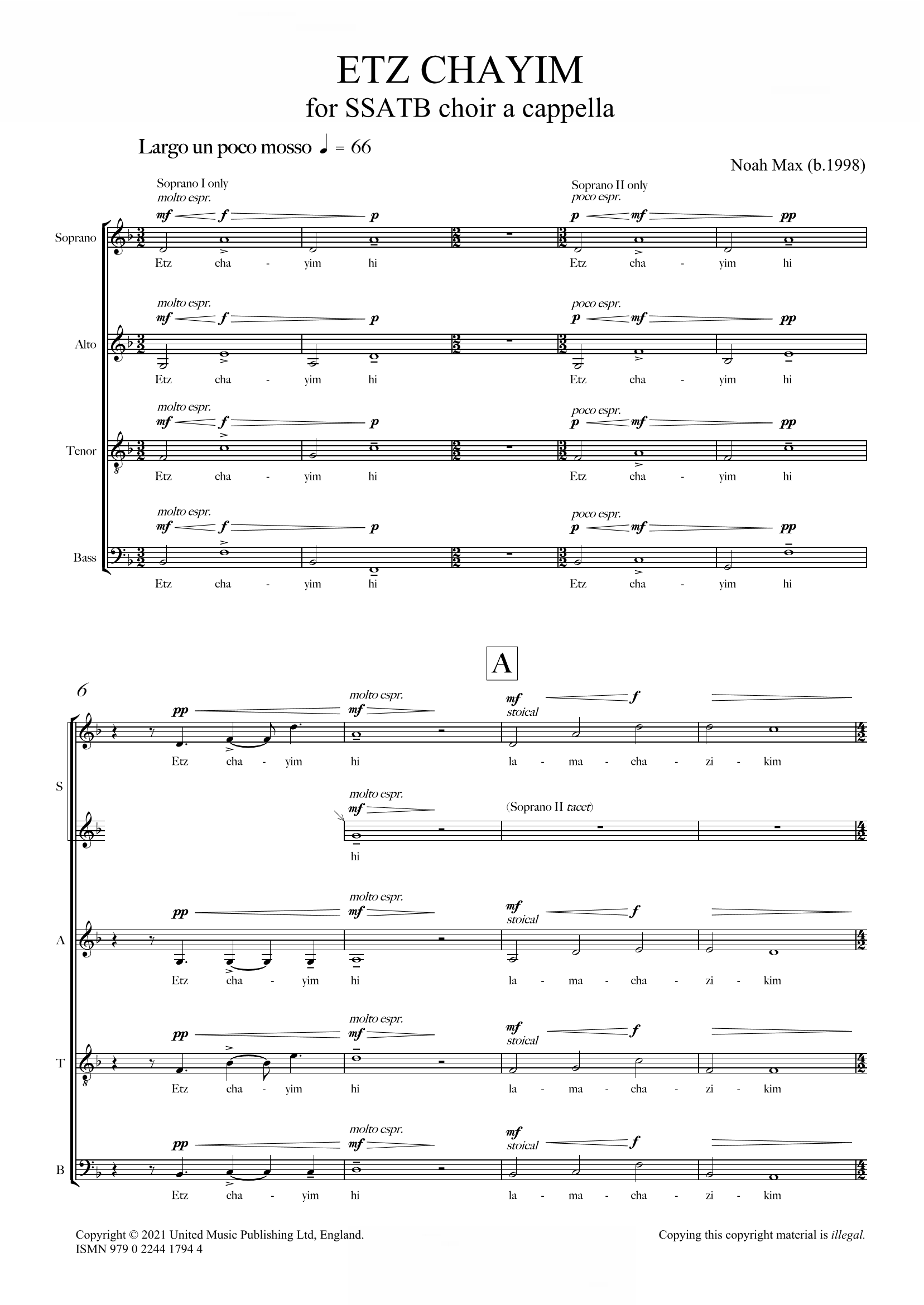 MAX, Noah : Etz Chayim (choral) - United Music Publishing