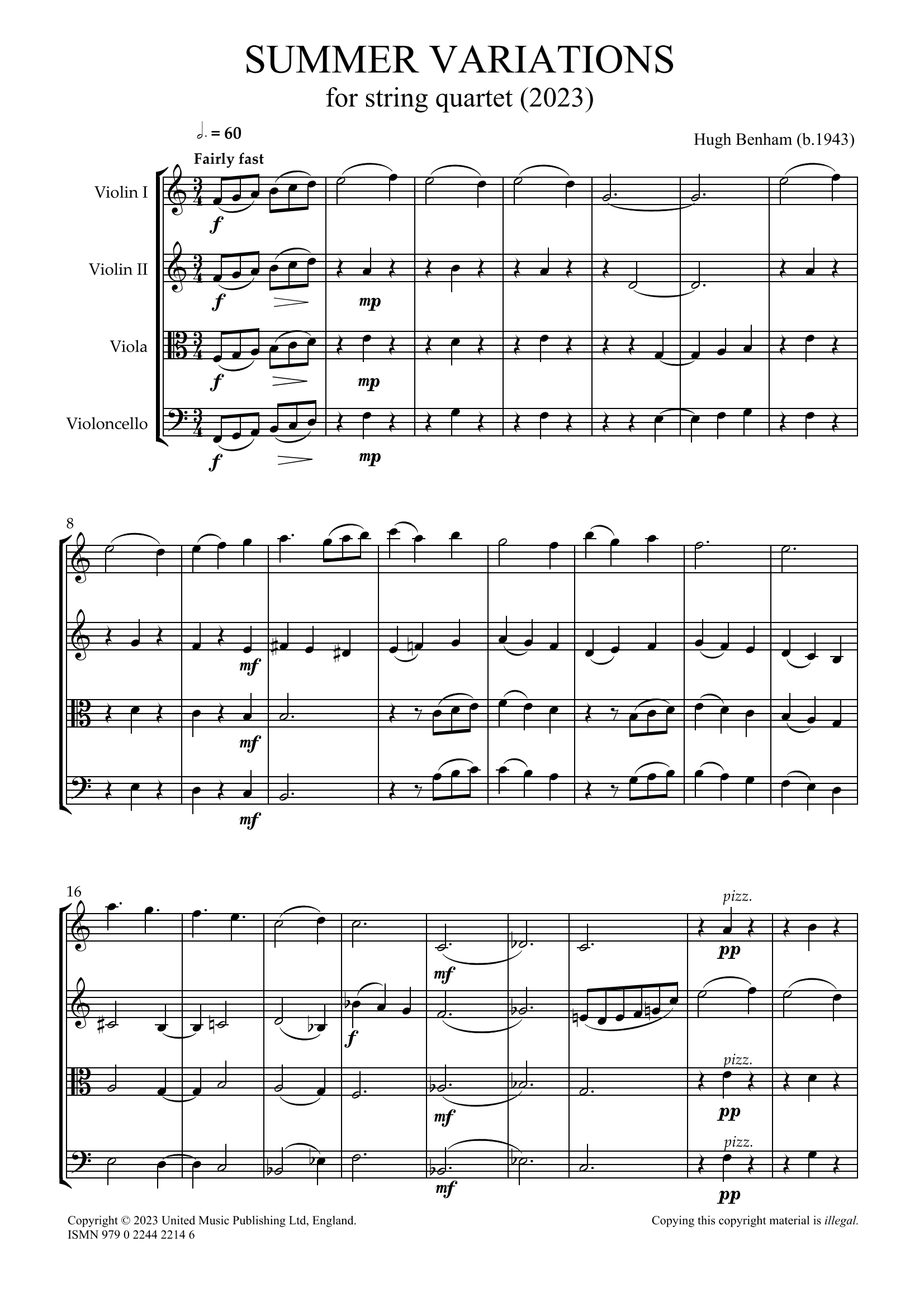 BENHAM, Hugh : Summer Variations - United Music Publishing